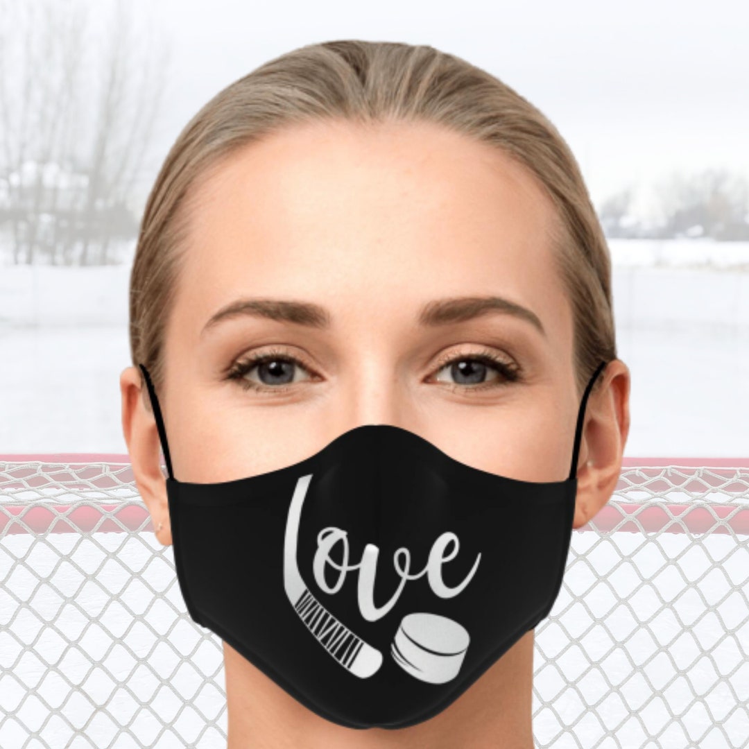 Hockey Love Face Mask With Filter Pocket, Black Washable Face Mask ...