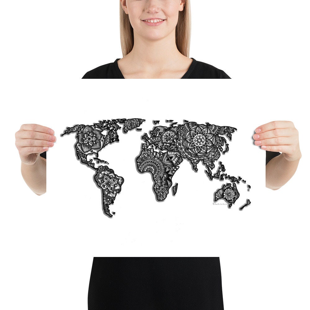 World Map Mandala Poster - Etsy