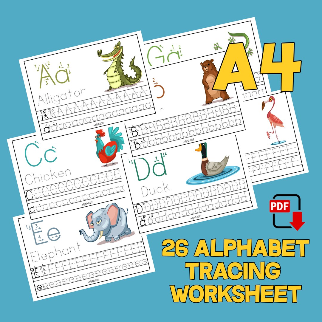 26 Upper & Lowercase Alphabet Animals Letter Printable A4 Worksheets ...