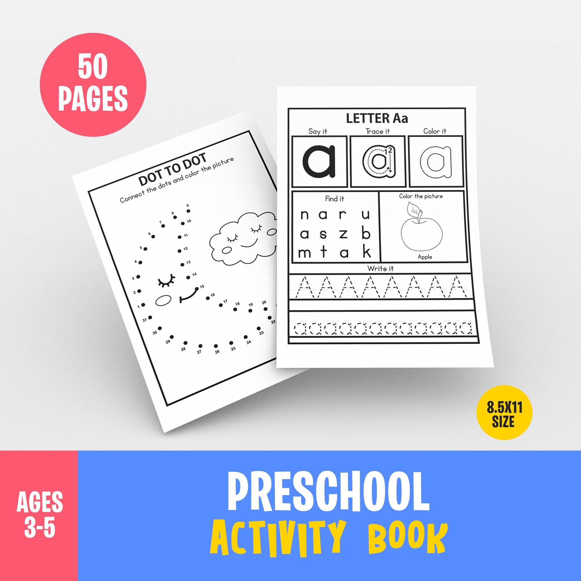 50 Preschool Printables Activity Book for Kids, Tracing Letters ...