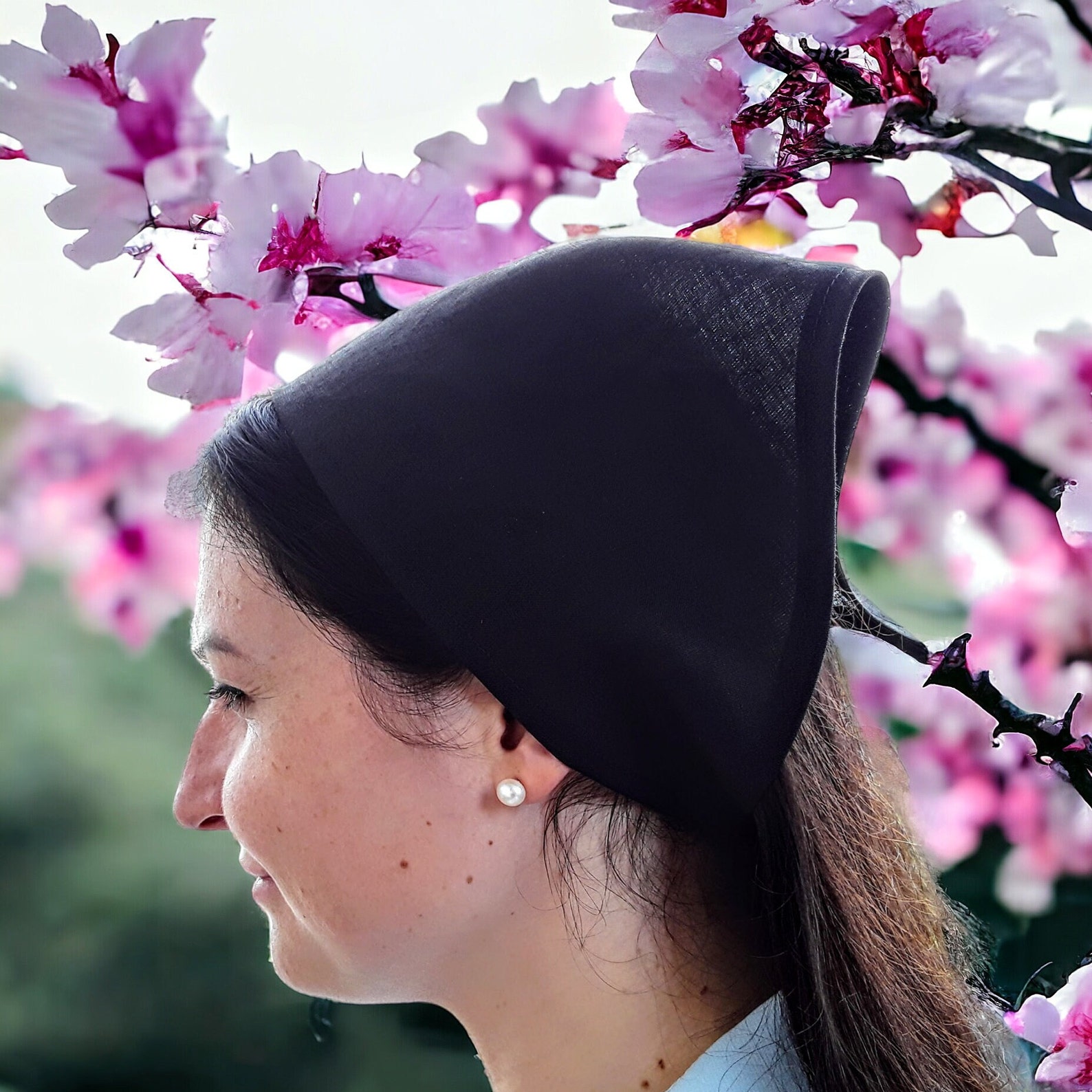 Church Head Covering/ Black Hair Kerchief Bandana Linen/ Triangle Head ...