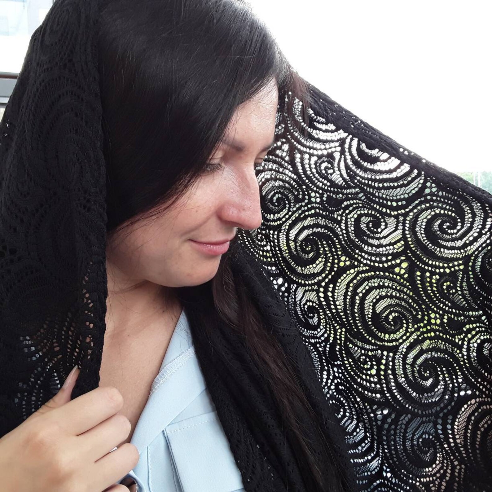 Prayer Shawl/ Sheer Head Scarf/ Church Head Covering/ Black Headscarf ...