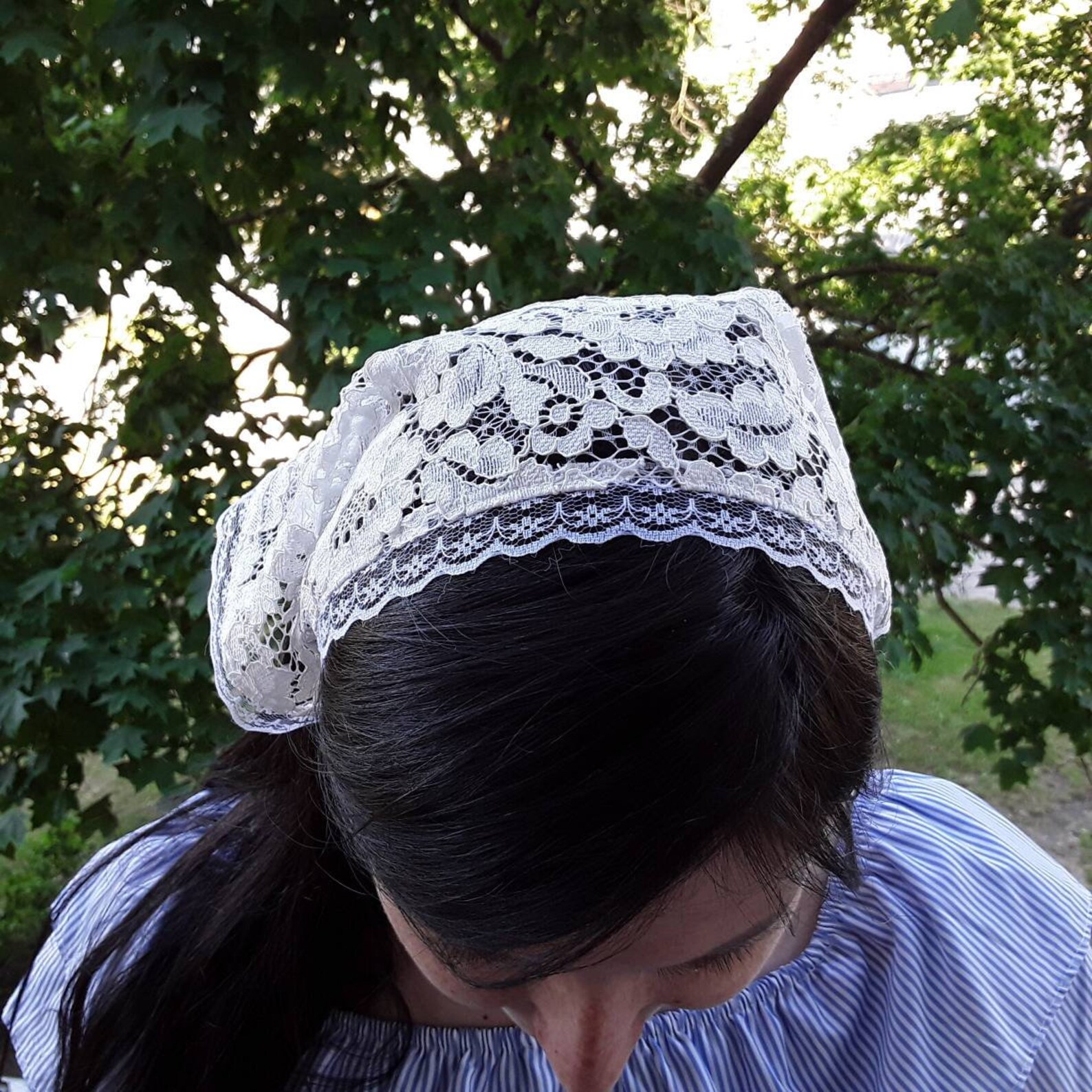 Christian Head Cover White/ Sheer Lace Head Scarf With Ties/ Cathedral ...