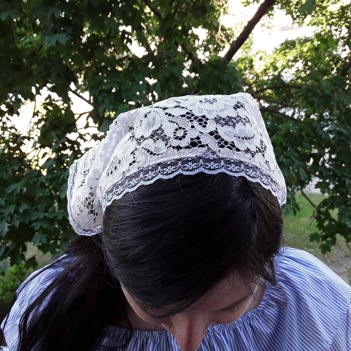 Christian Head Cover White/ Sheer Lace Head Scarf With Ties/ Cathedral ...