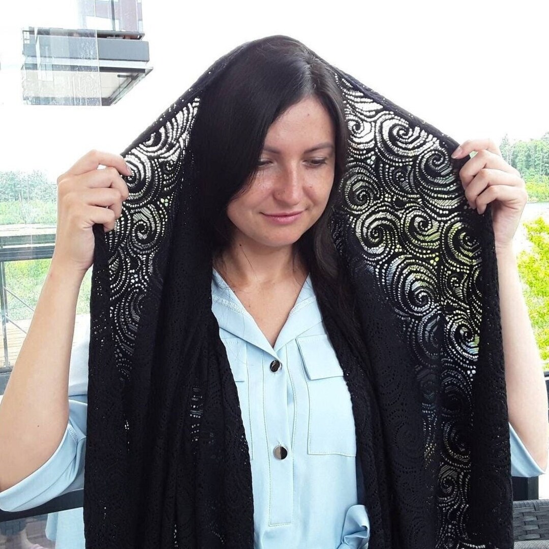 Prayer Shawl/ Sheer Head Scarf/ Church Head Covering/ Black Headscarf ...