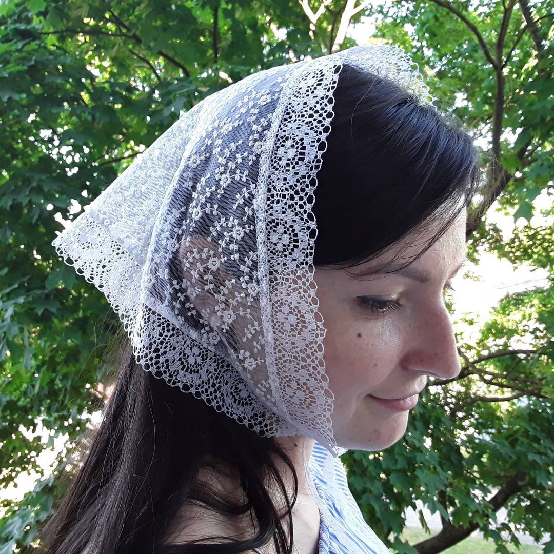 Christian Head Cover White/ Sheer Lace Headscarf With Ties/ Cathedral ...