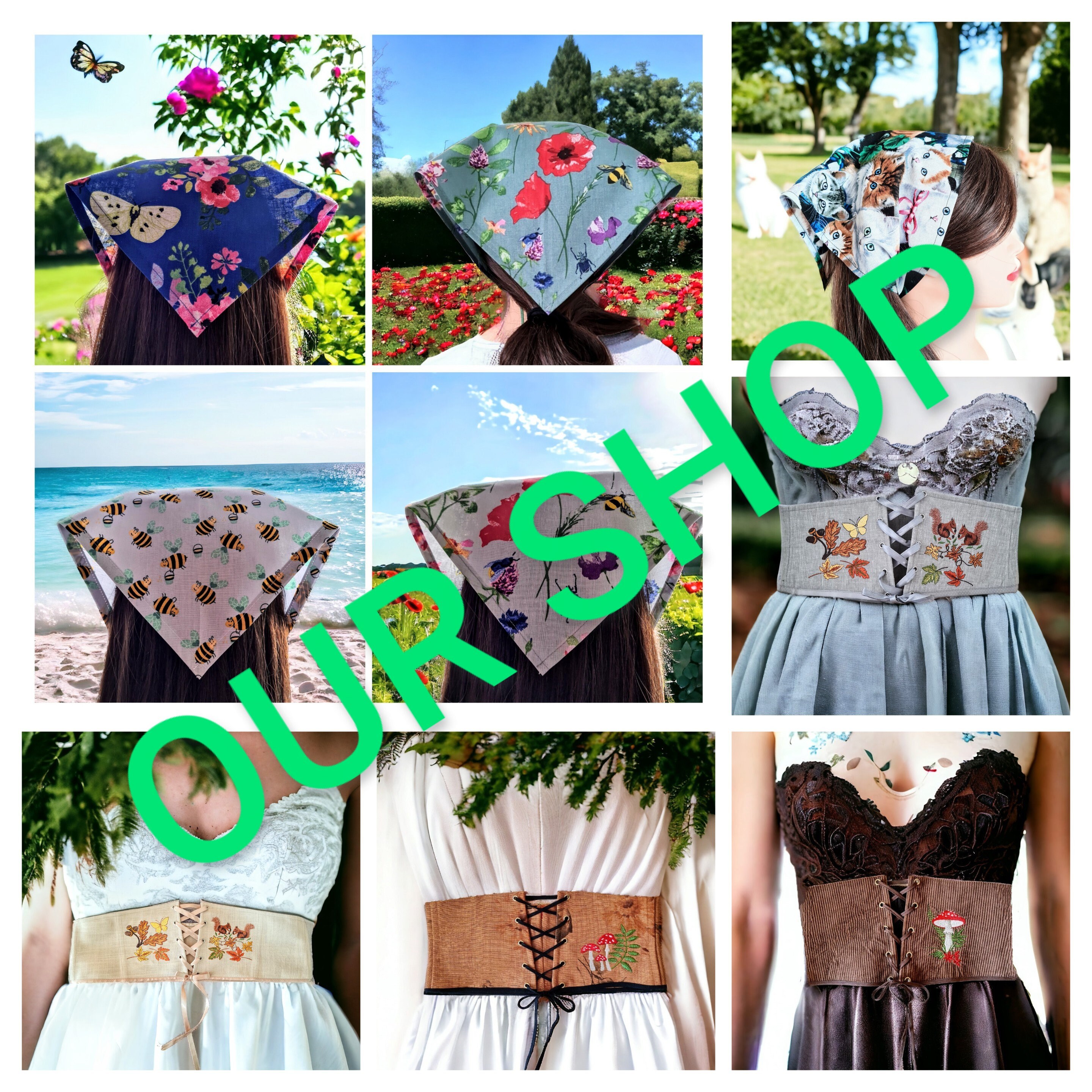 Mushroom Embroidered Bandana/ Triangle Headscarf With Lace and Ties ...