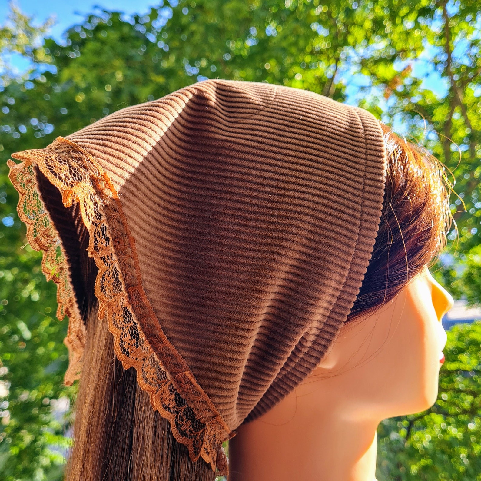 Mushroom Embroidered Bandana/ Triangle Headscarf With Lace and Ties ...