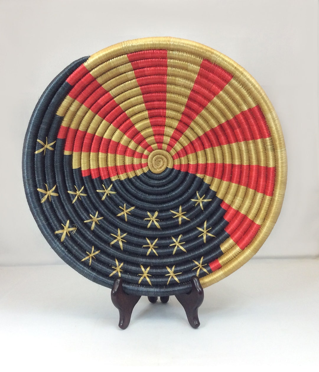 African Wall Basket, Uganda Baskets, African Woven Basket- Red/ Blue ...