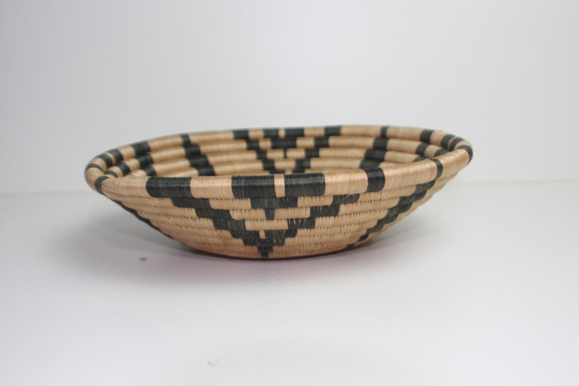 African Wall Basket, Uganda Baskets, African Woven Basket-black-brown ...