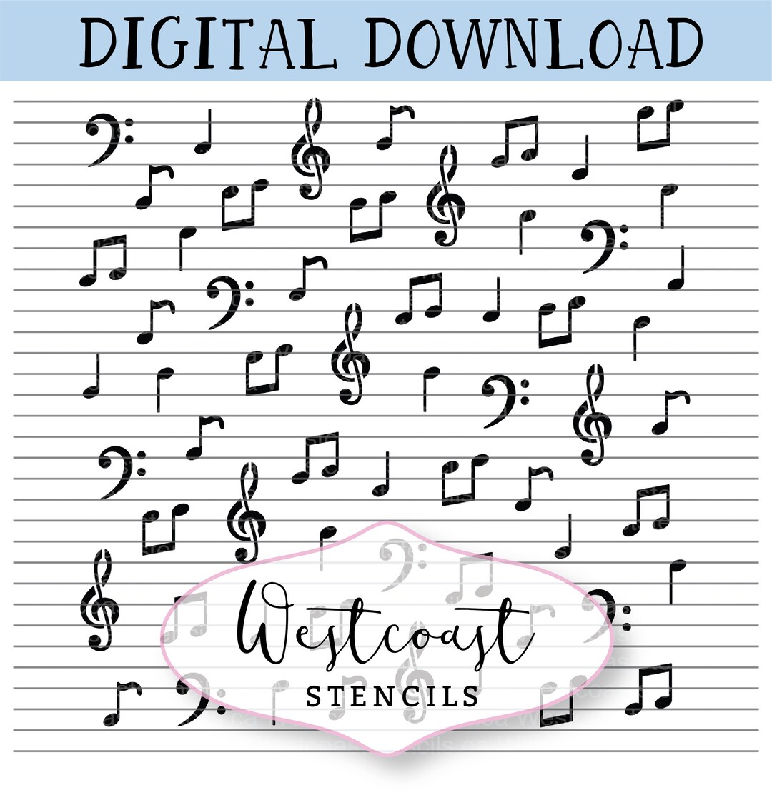 DIGITAL Music Note Background Stencil, Musical, Cookie Stencil, SVG ...