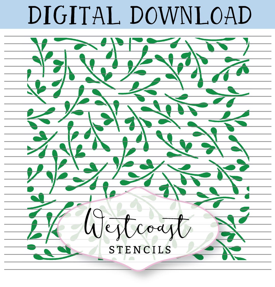 DIGITAL Leaf Sprig Background Stencil, Cookie Stencil, Spring, Fall ...