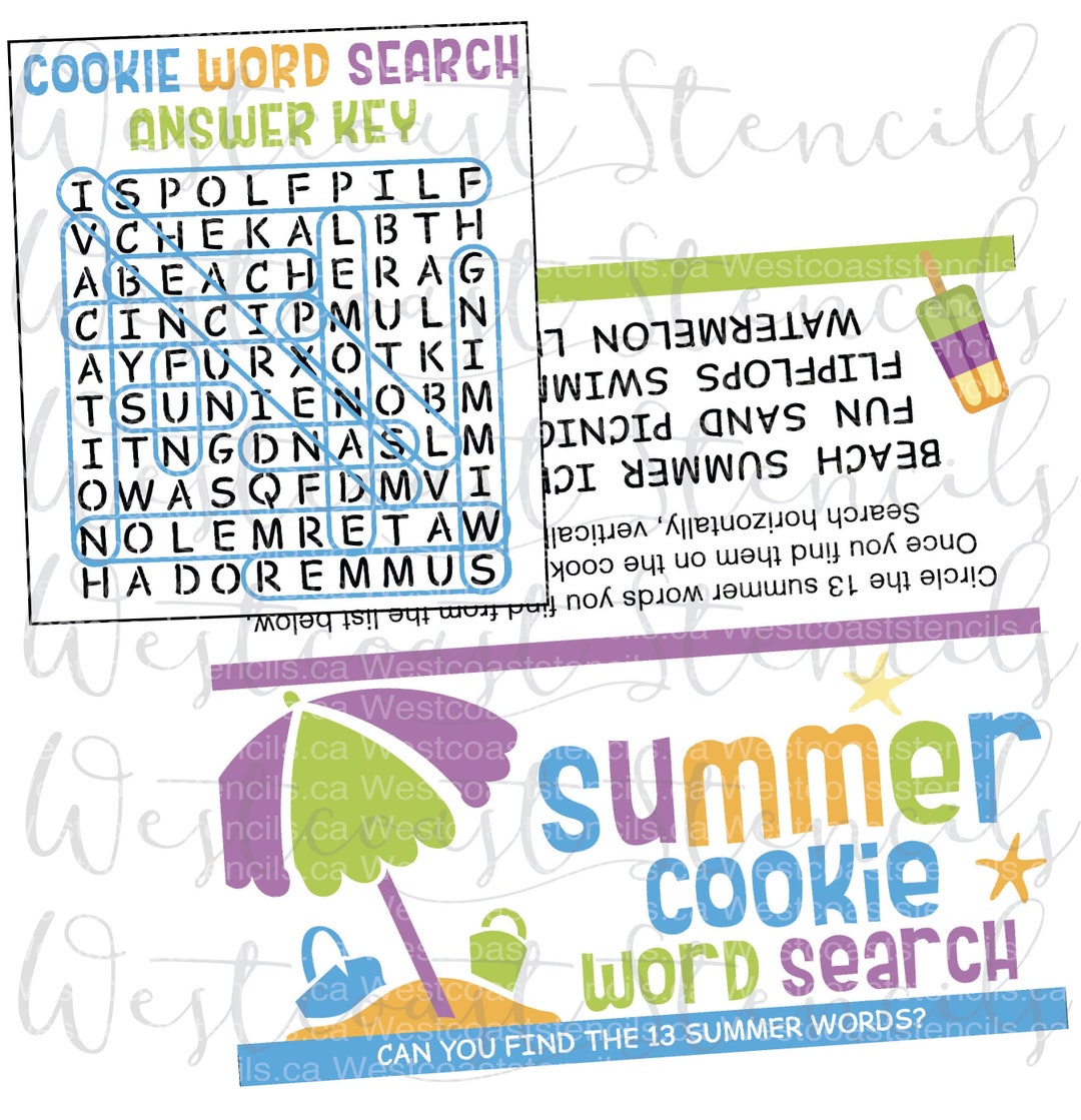 DIGITAL Summer Word Search, Style 1, Bag Topper and Solution, Tag, Pdf ...