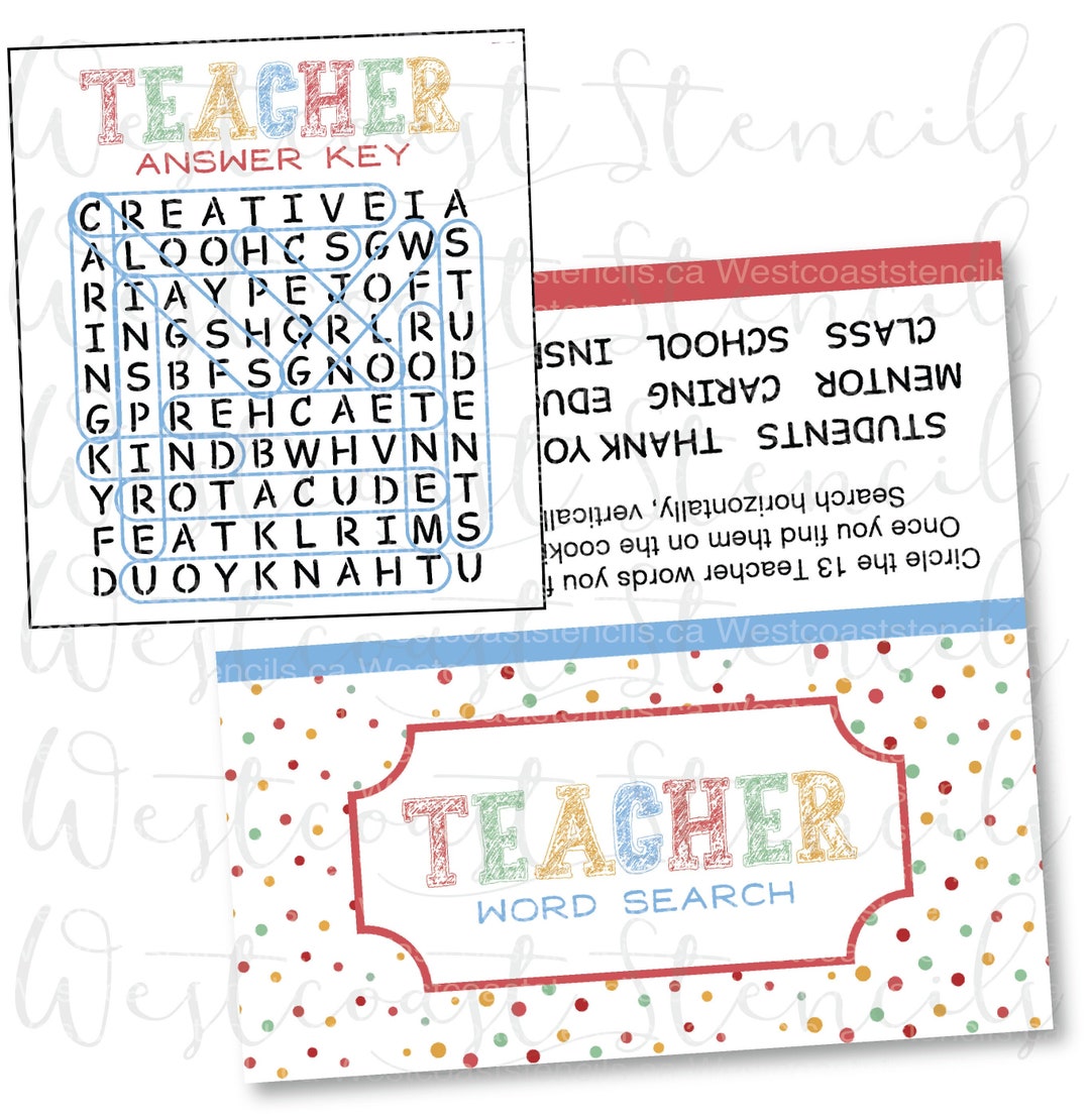 DIGITAL Teacher Word Search, School, Bag Topper and Solution, Tag, Pdf ...