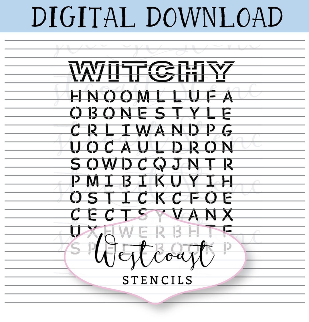 DIGITAL Witchy Word Search Stencil, Halloween, Cookie Stencil, Svg, Png ...