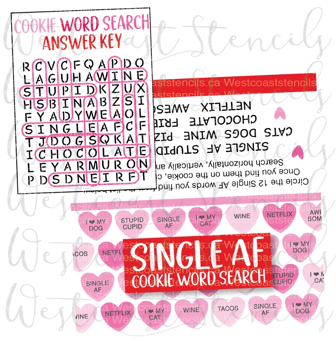 DIGITAL Single AF Word Search Bag Topper and Solution, Valentine, Tag ...