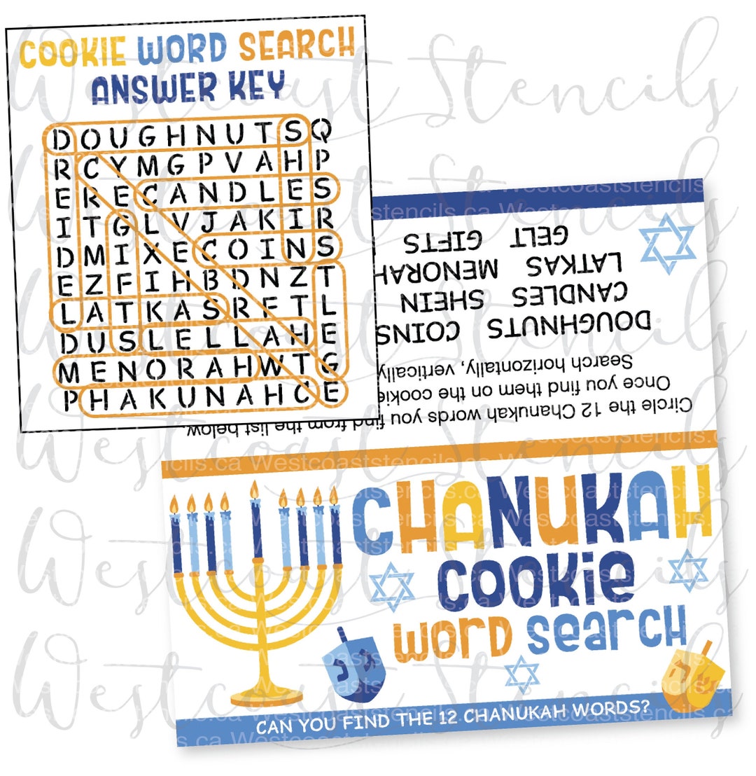 DIGITAL Chanukah Word Search Bag Topper and Solution Tag Pdf - Etsy