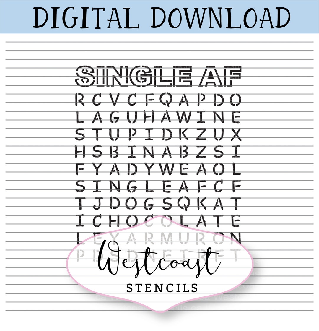 DIGITAL Single AF Word Search Stencil, Valentine's Day, Cookie Stencil ...