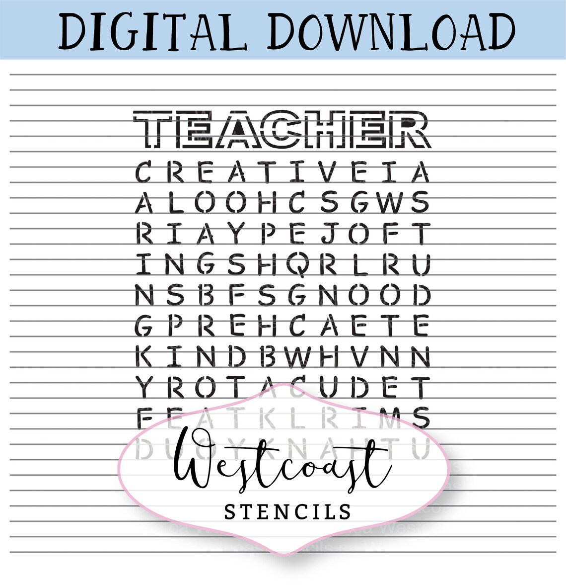DIGITAL Teacher Word Search Stencil School Cookie Stencil | Etsy