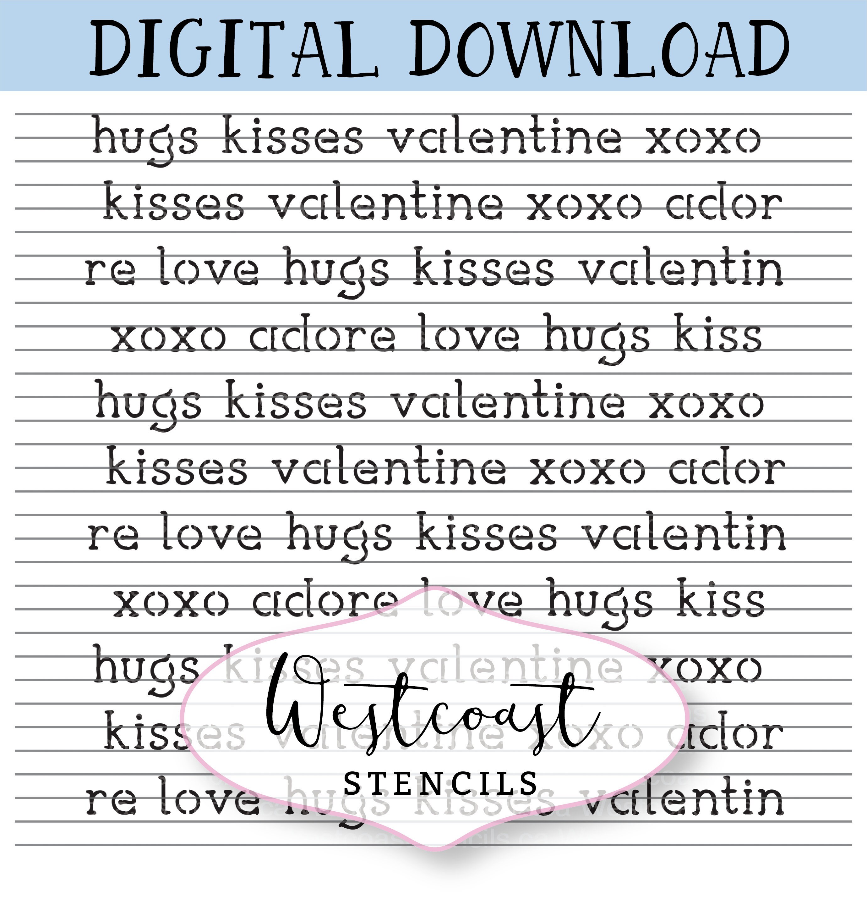 DIGITAL Love Hugs Kisses Stencil Valentine's Day Cookie | Etsy