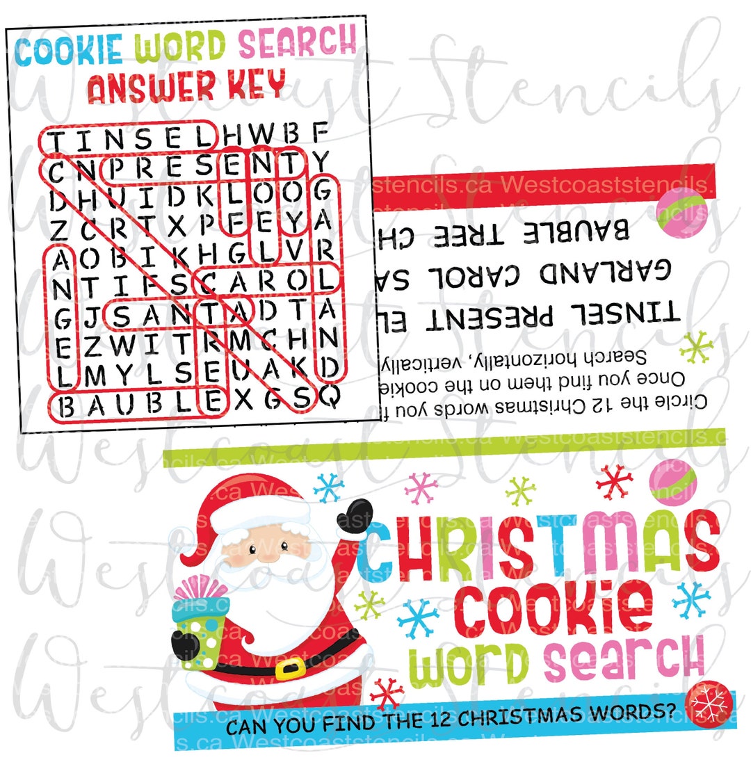 DIGITAL Christmas Word Search Bag Topper and Solution Tag - Etsy