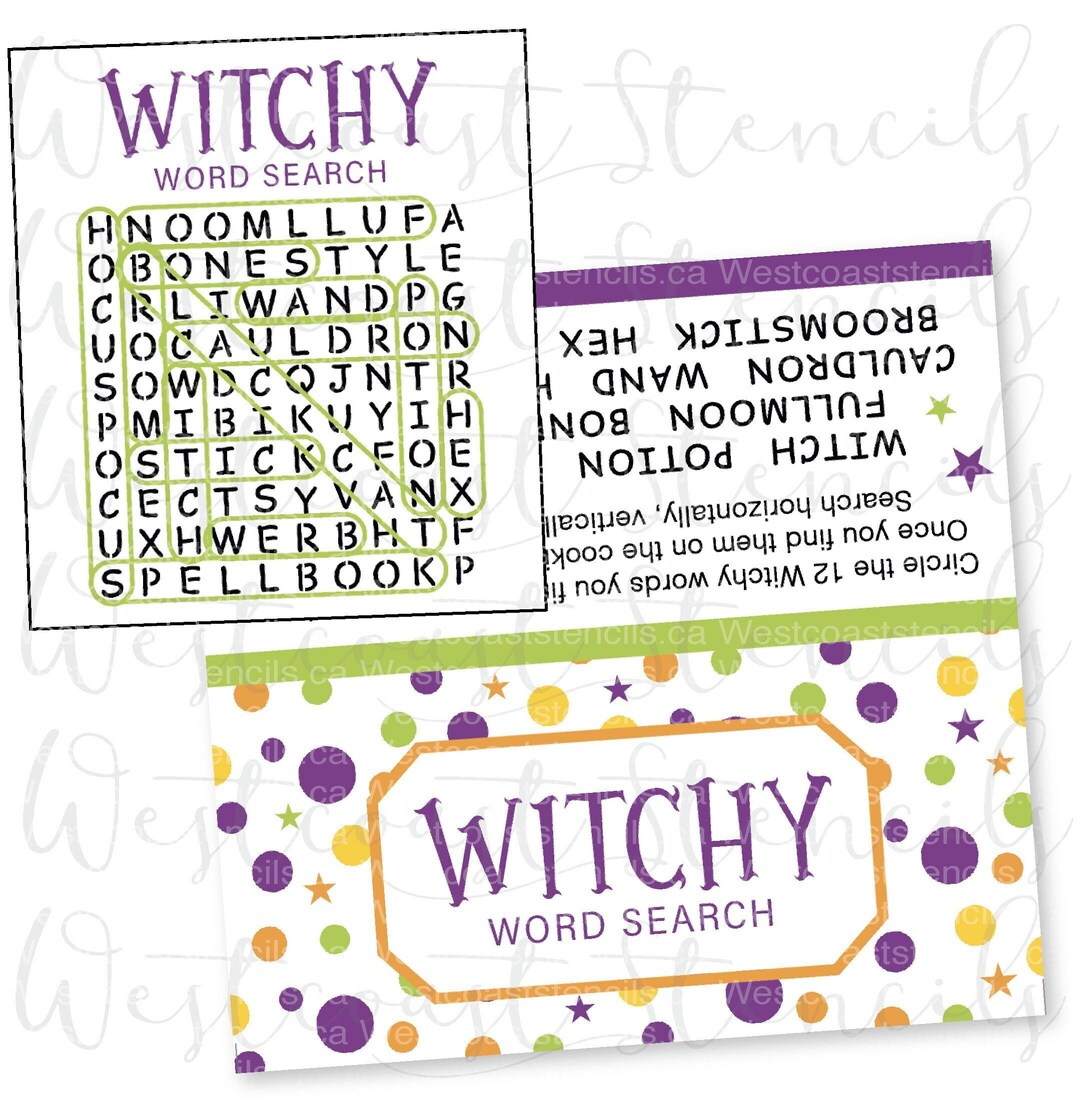 DIGITAL Witchy Word Search Bag Topper and Solution, Halloween, Tag, Pdf ...