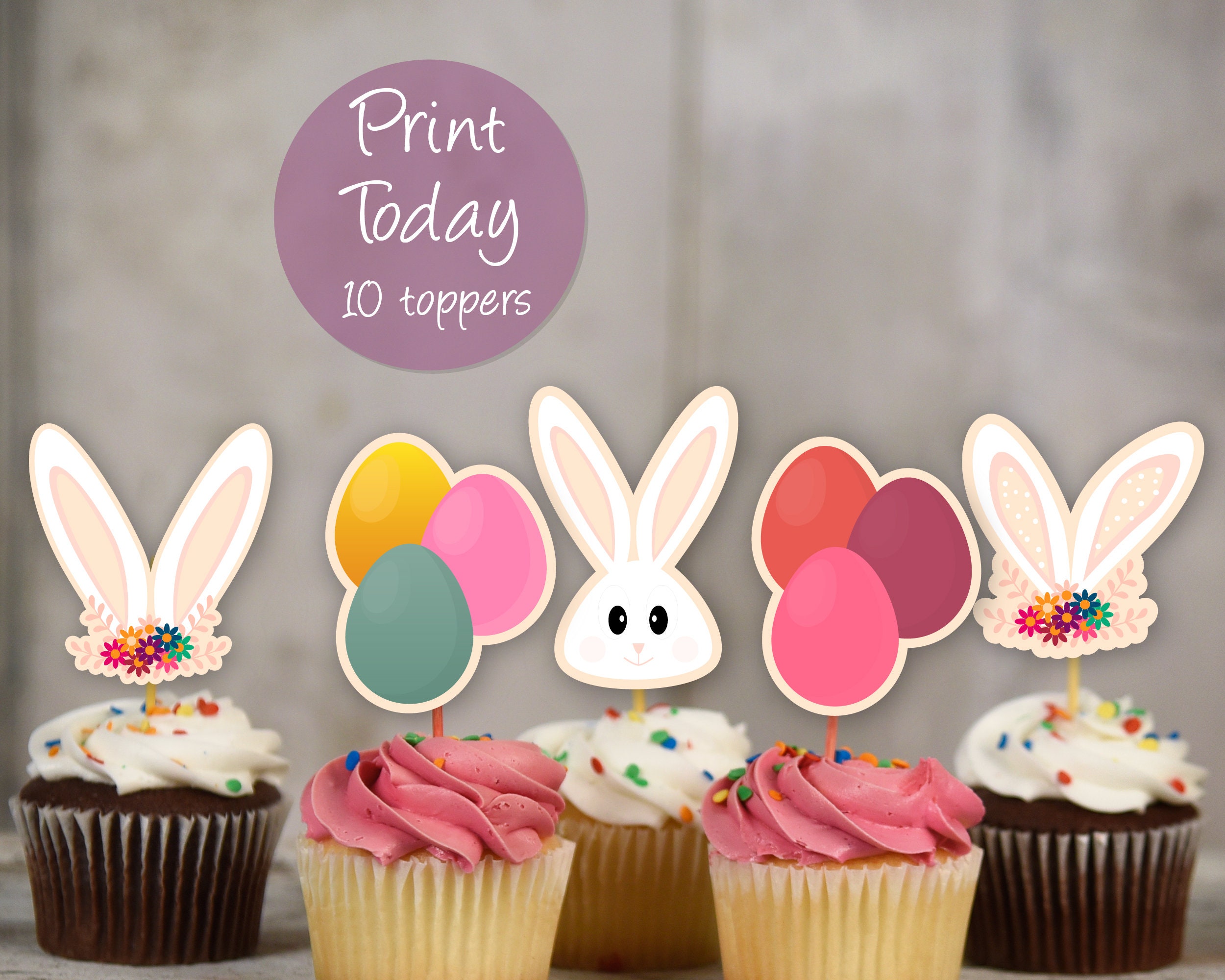 Party Supplies Bunny ears topper Easter bunny cupcake toppers Easter ...