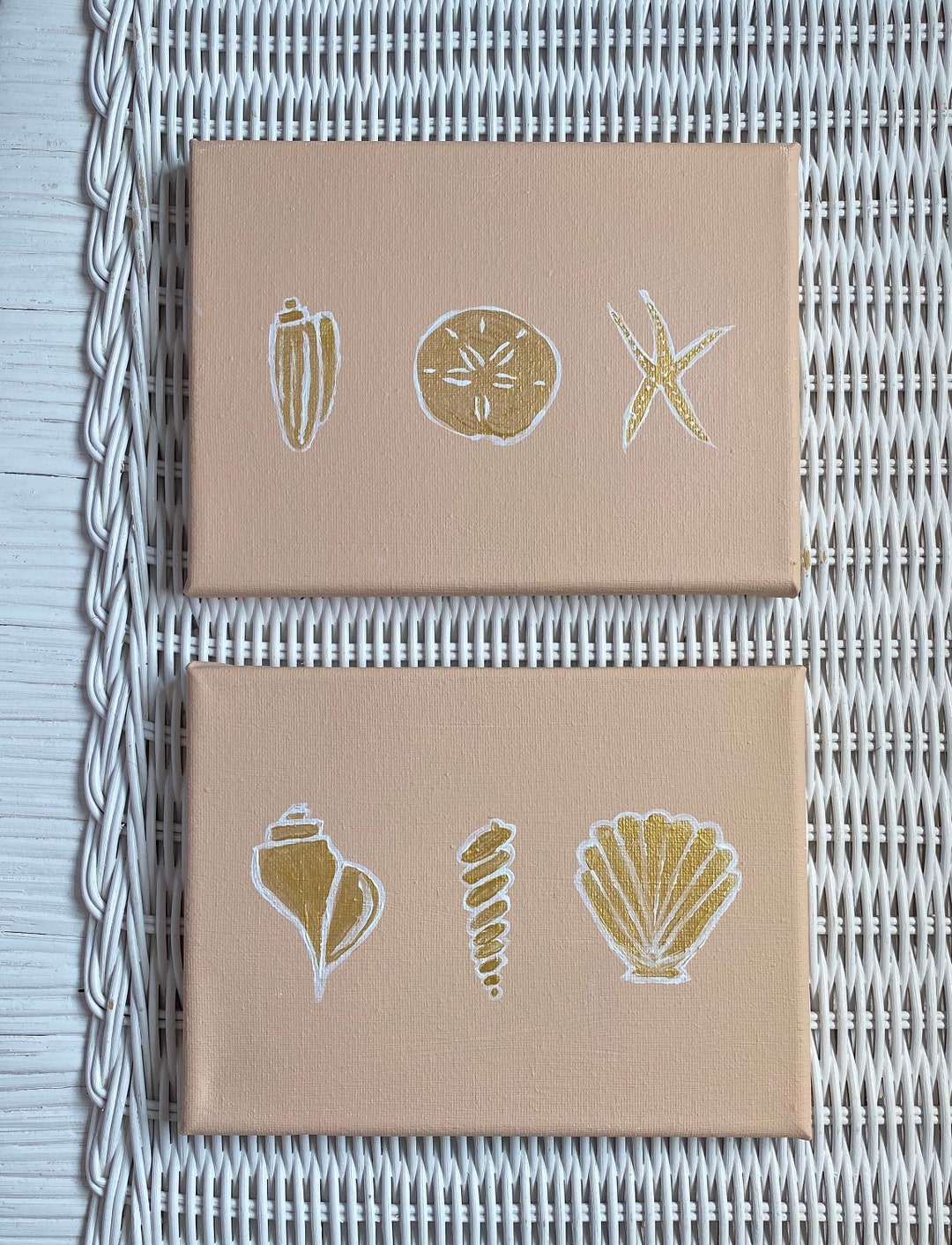 Seashells Painting, Sea Creature and Beach Canvas Wall Art, Set of 2 - Etsy