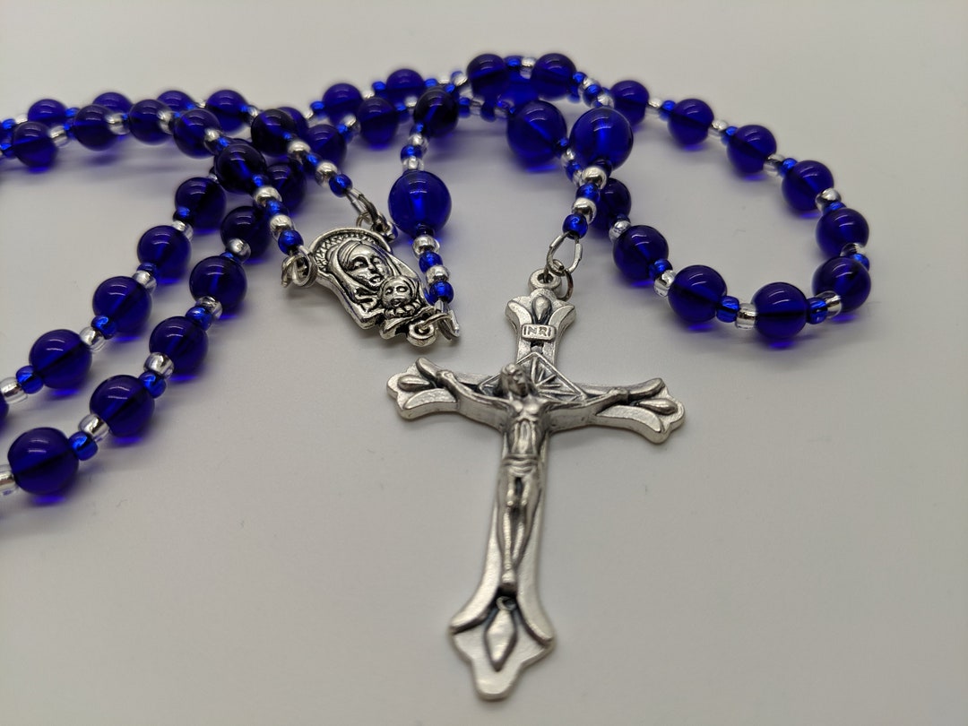 Catholic Rosary in Cobalt Blue Glass Beads - Etsy