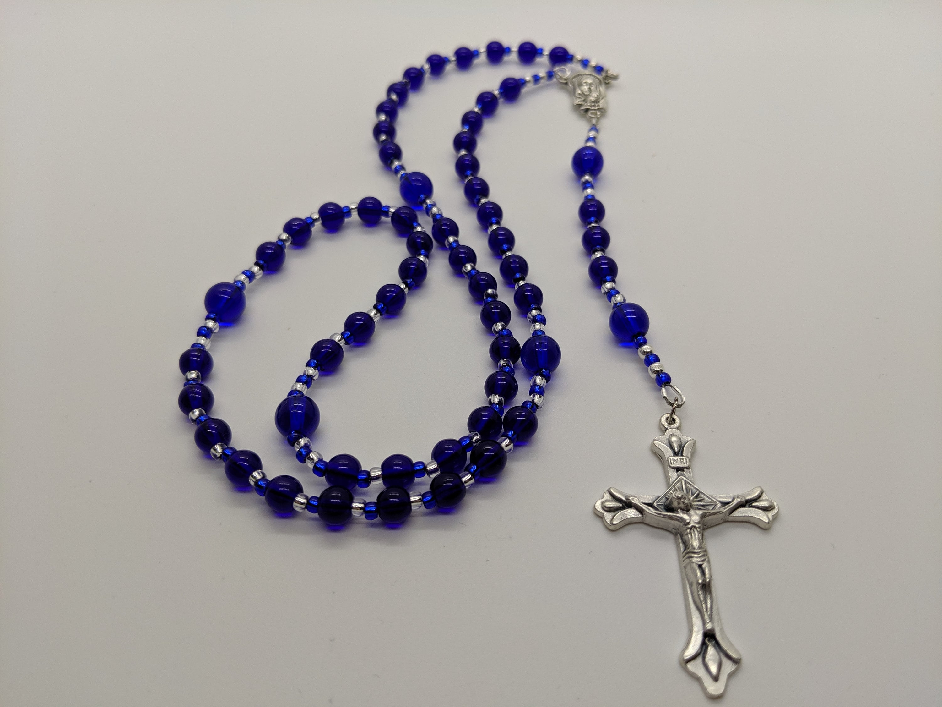Catholic Rosary in Cobalt Blue Glass Beads - Etsy