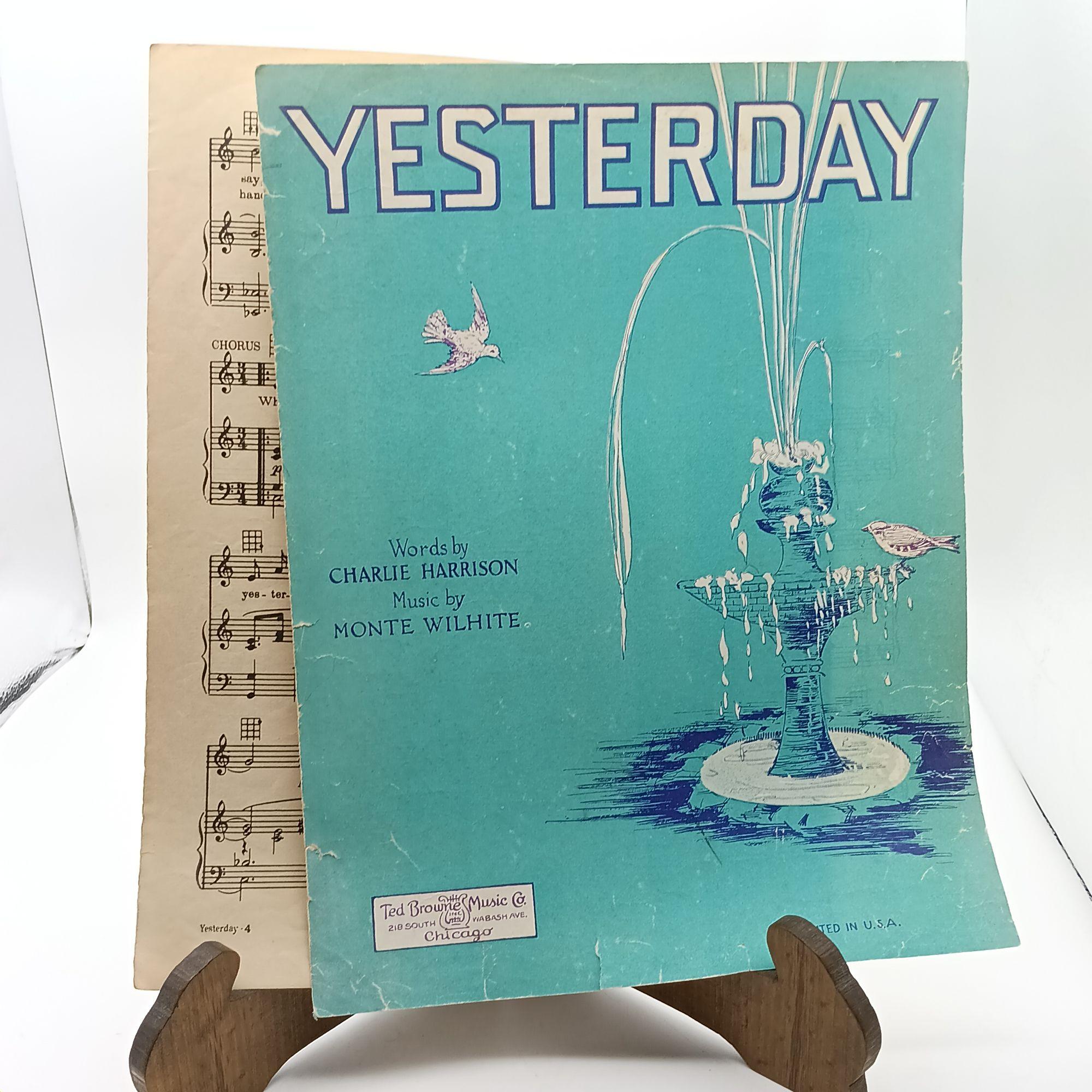 Vintage 1920s Sheet Music "yesterday" by Charlie Harrison & Monte ...