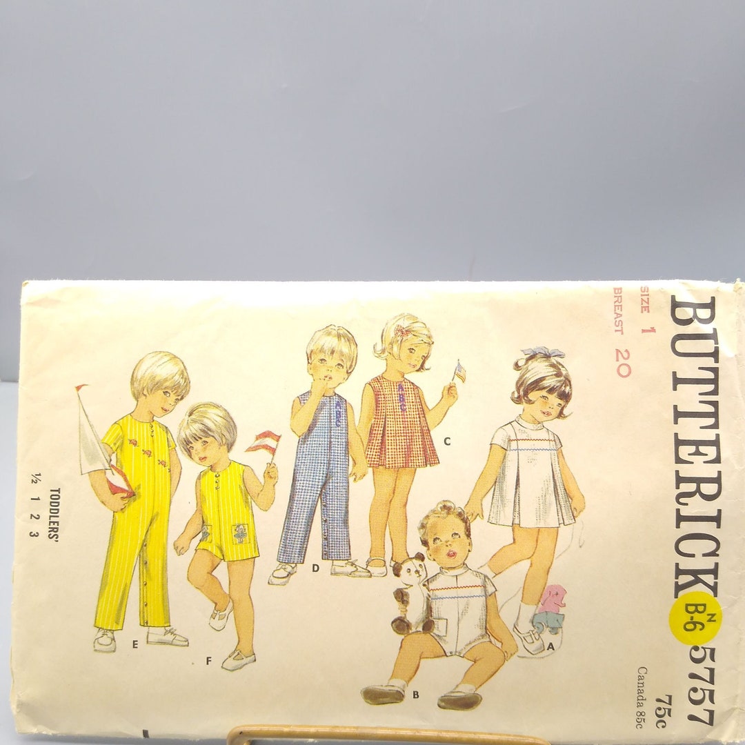 Vintage Sewing PATTERN Butterick 5757, Toddlers 1969 One Piece Dress or ...
