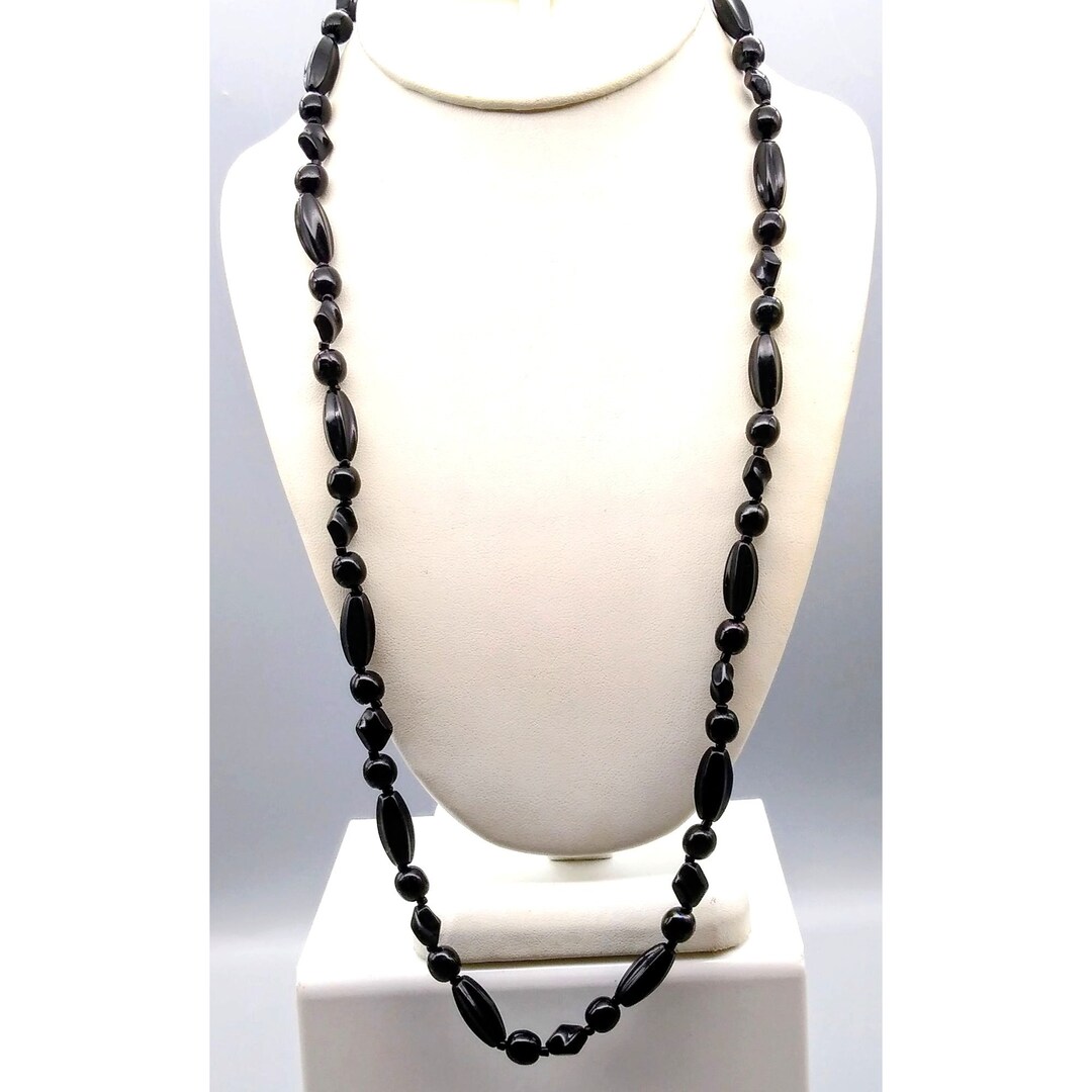 Antique Czech Glass Black Beads, French Jet Beaded Strand Flapper ...