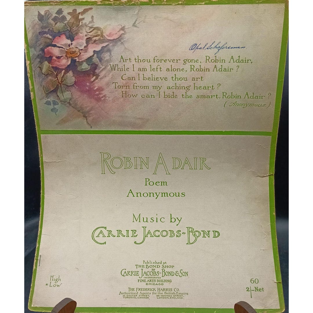 Vintage 1920s Robin Adair Sheet Music by Carrie Jacobs-bond Floral ...