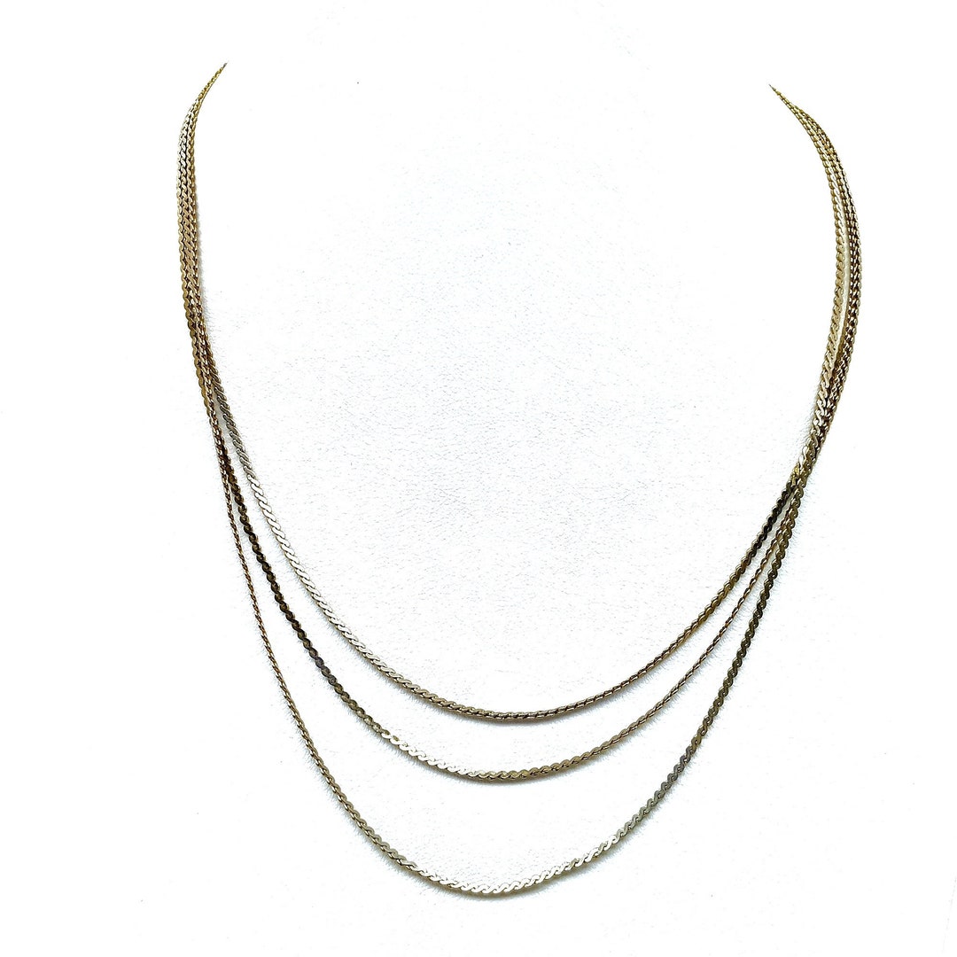 Vintage Triple Strand Chain Necklace, Dainty Minimalist Gold Tone - Etsy