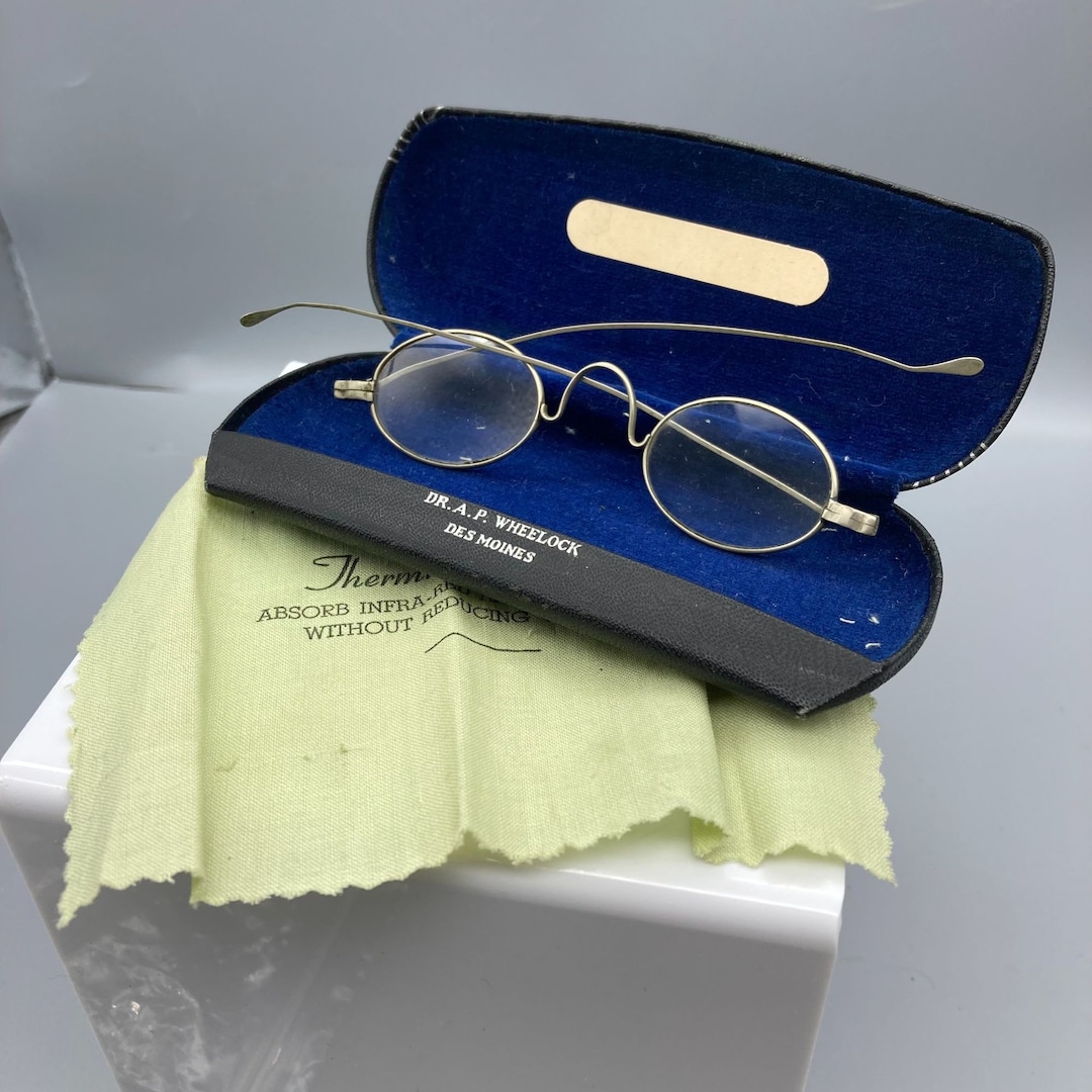Antique Straight Temple Reading Eyeglasses With Original Case and Lens ...