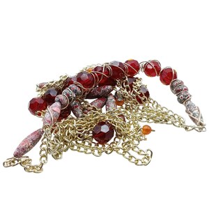 Vintage Multi Layered Red & Gold Beaded Chain Necklace, Bold Wire ...