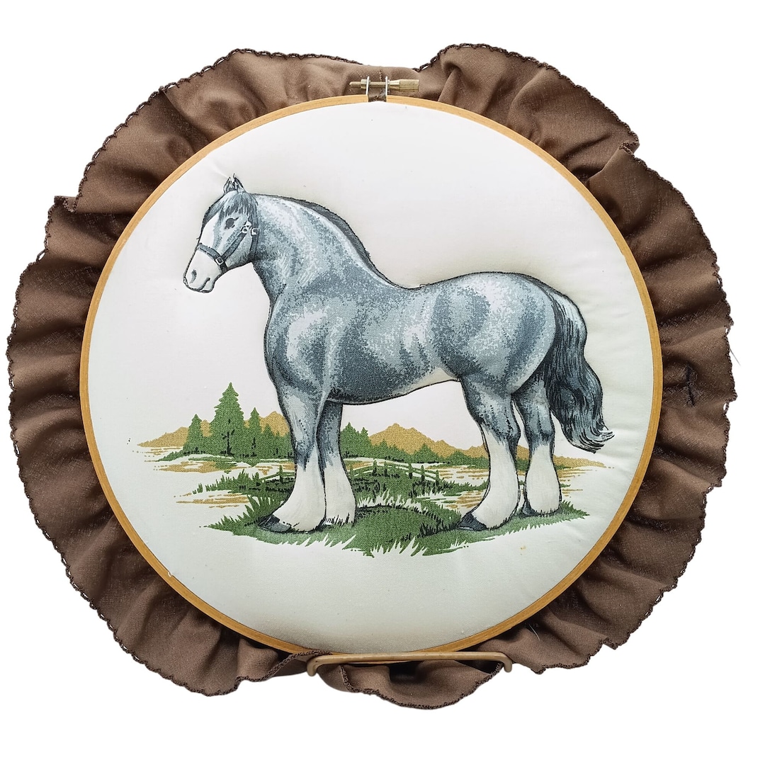 Farmhouse Hoop Wall Art, Grey Shire Horse Hanging Decor, Shabby Chic ...