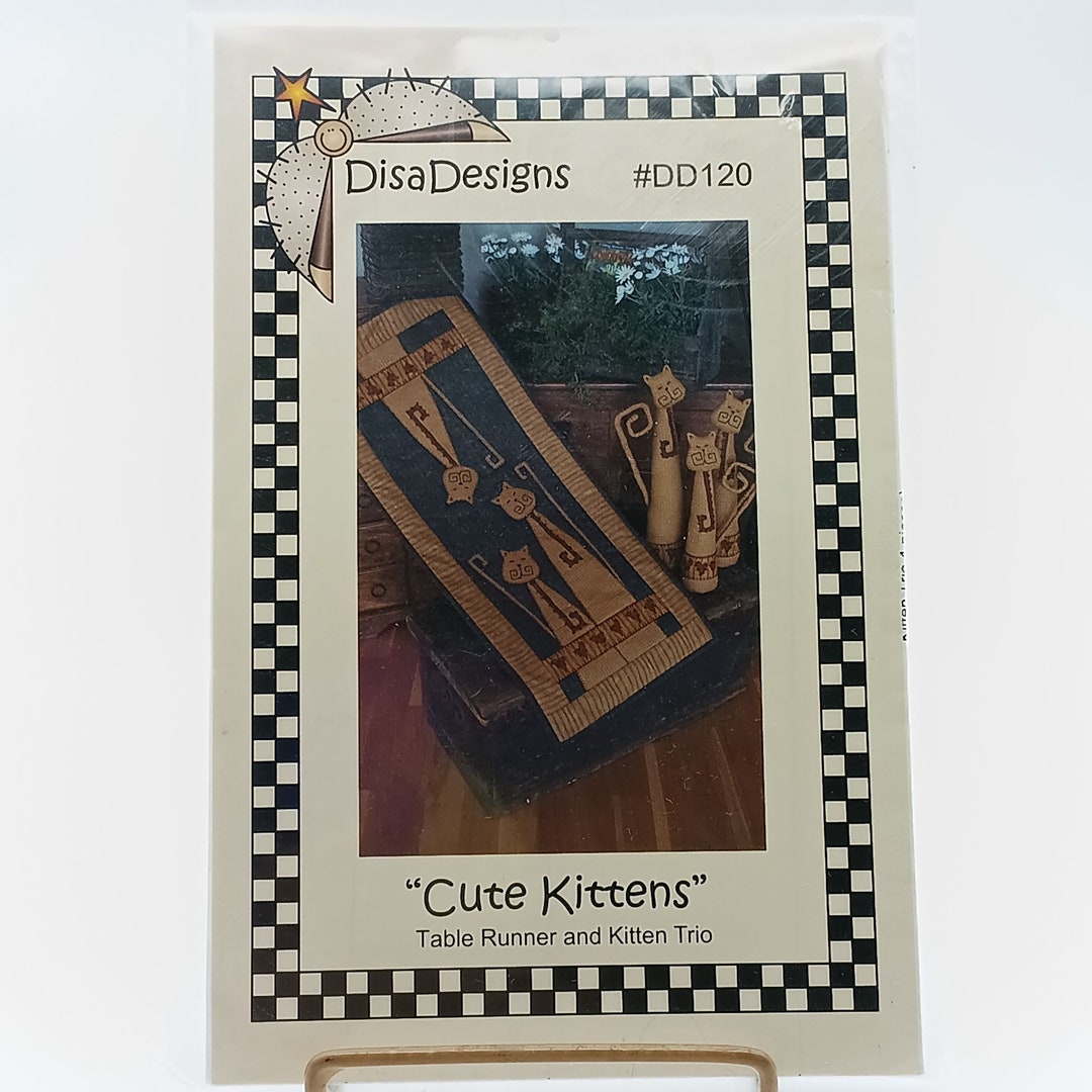 UNCUT Vintage Quilt Sewing Patterns, Cute Kittens Table Runner and ...