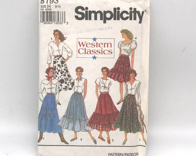 Vintage Sewing PATTERN Simplicity 8193, Western Classics Misses 1992 ...