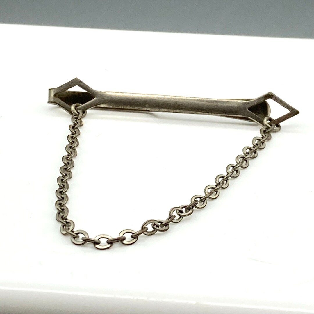 Vintage Silver Plate Tie Chain Bar Slide With Chain, Art Deco Tie Clip ...