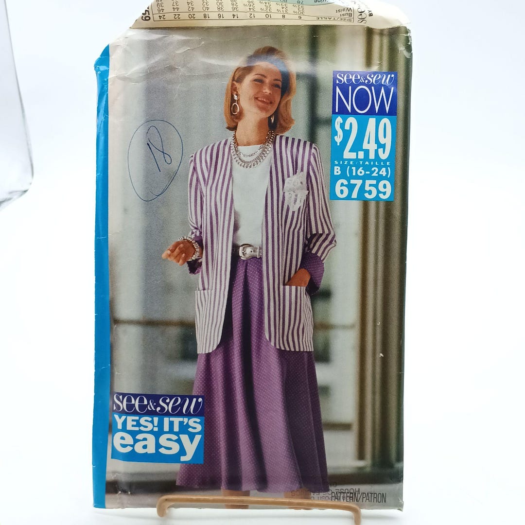 Vintage See and Sew 6759 Sewing Pattern Misses Size B 16-24 Jacket ...
