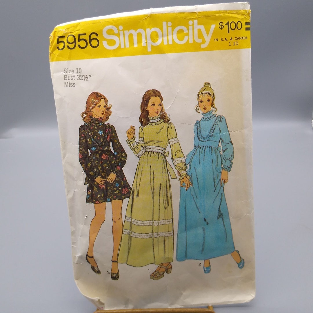 Vintage Sewing PATTERN Simplicity 5956, Misses Dress in 2 Lengths 1973 ...