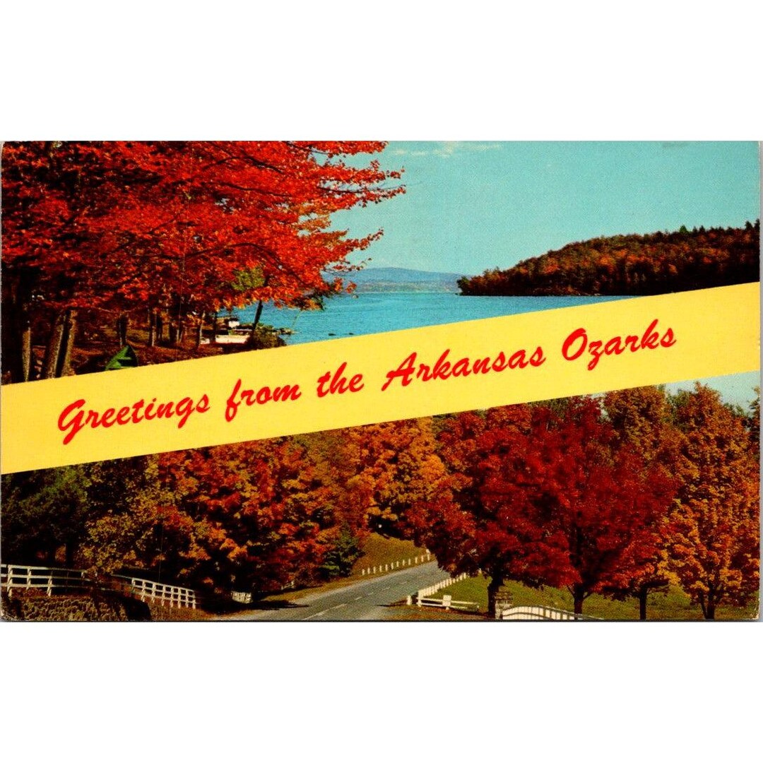 Vintage 1965 Postcard Greetings From Arkansas Ozarks Scenic View Autumn ...