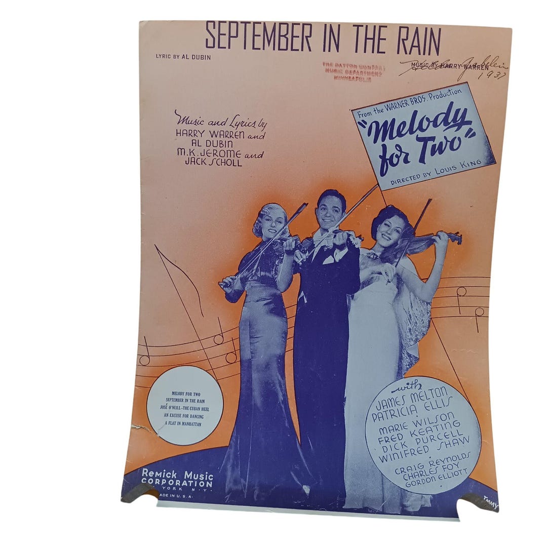 Vintage Sheet Music "september in the Rain" From Melody for Two 1937 ...