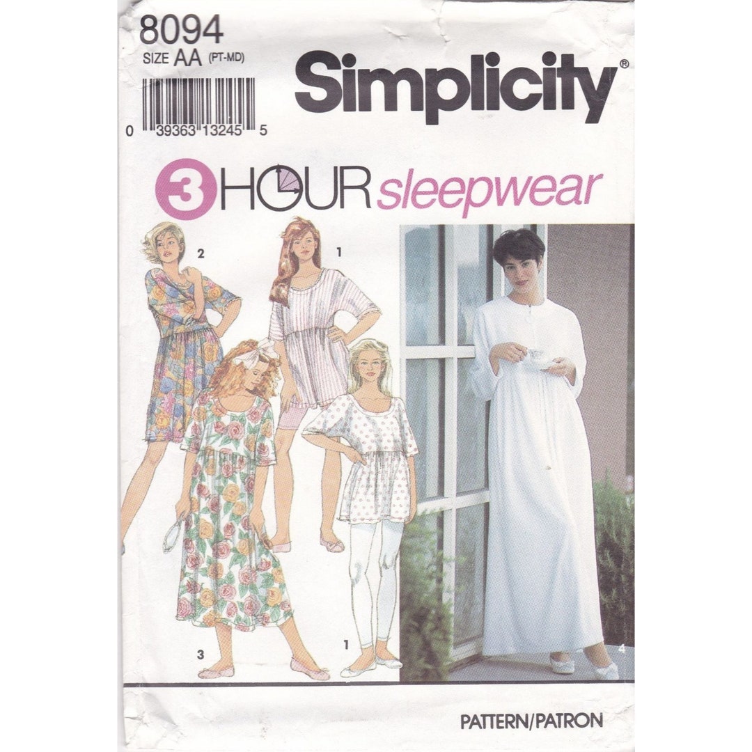 UNCUT Vintage Sewing PATTERN Simplicity 8094, 3 Hour Sleepwear 1992 ...