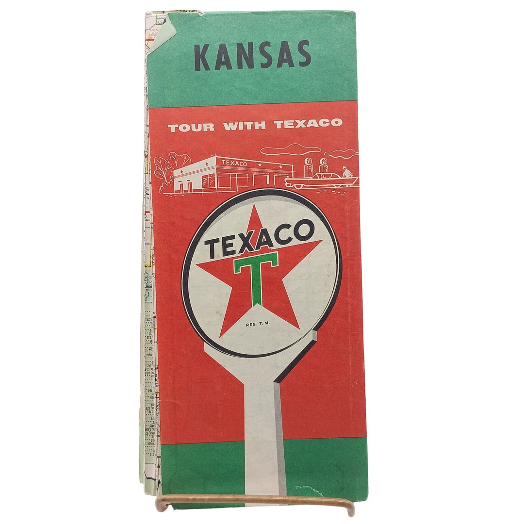 Retro 1958 Touring Kansas Road Map Texaco Oil and Gas Advertising ...
