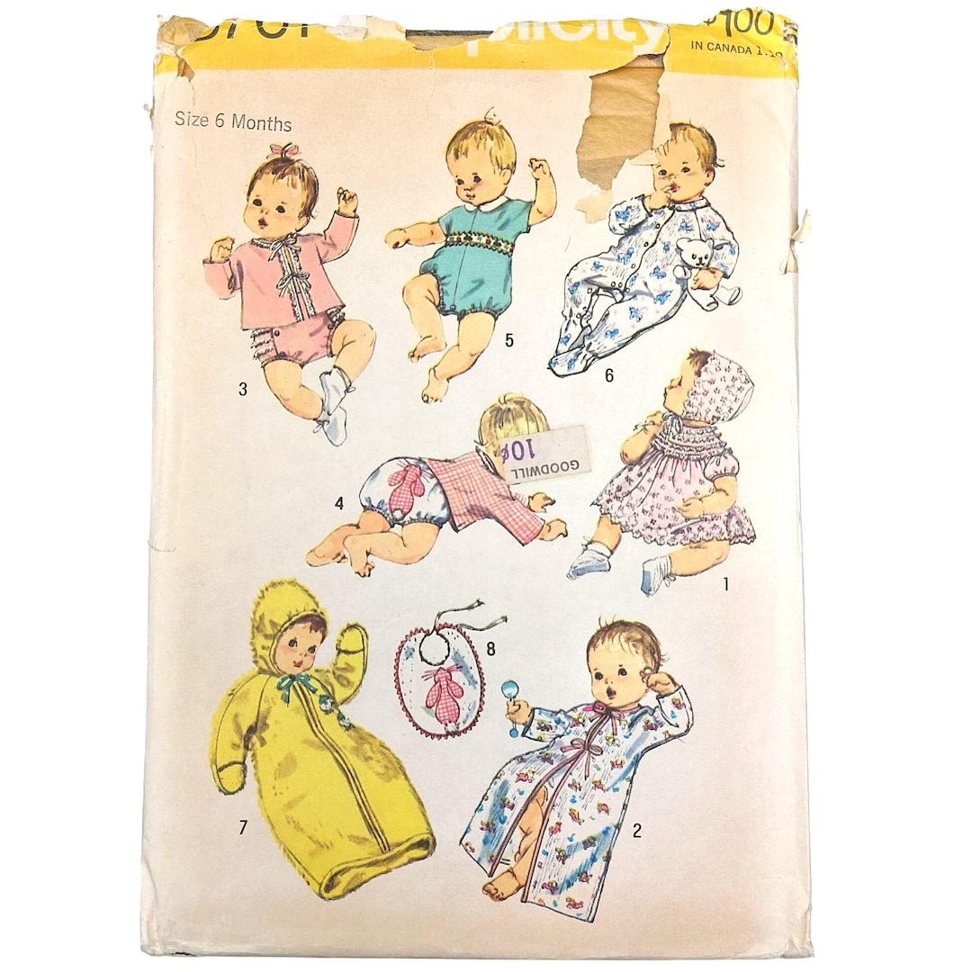 1970s Simplicity Sewing Pattern 8761 Babies Layette Size 6 Months ...