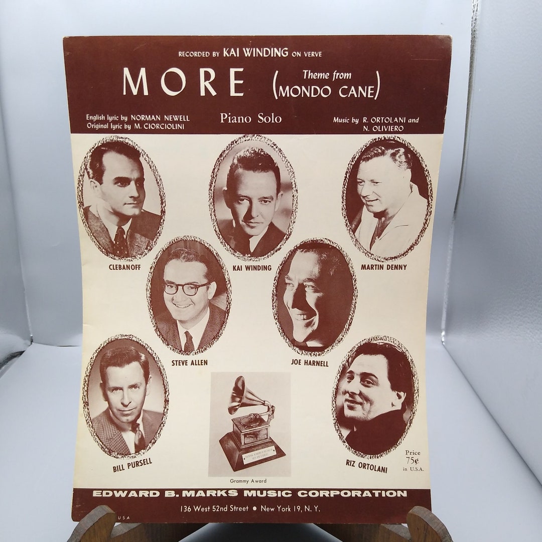 Vintage Sheet Music, More Theme From Mondo Cane by Kai Winding, Marks ...