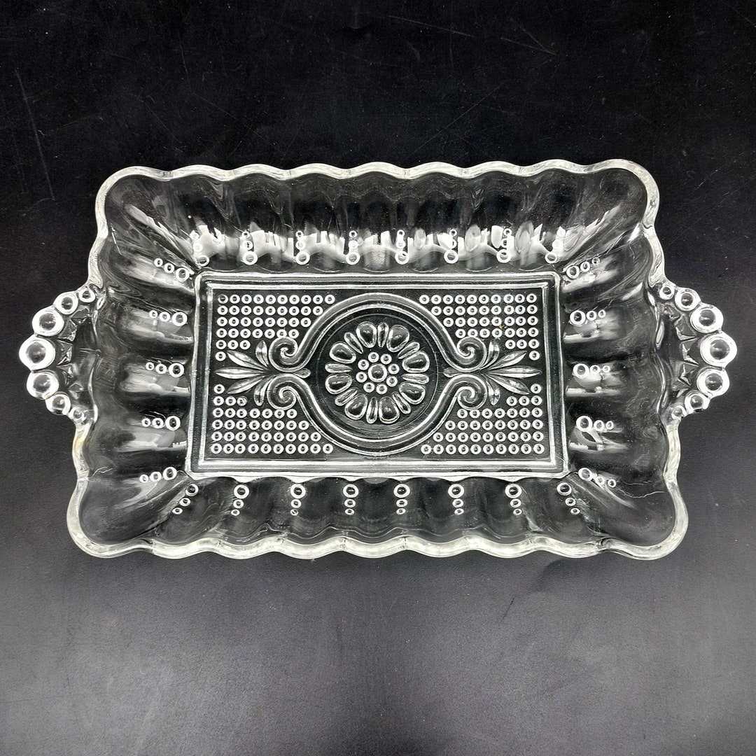 Vintage Pressed Glass Rectangular Tray With Handles - Etsy